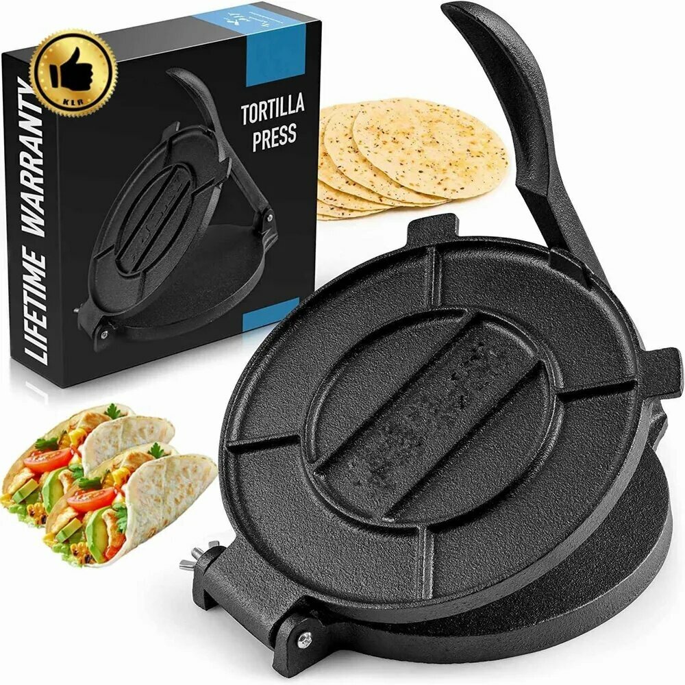 8-дюймовый чугунный пресс для тортильи, предварительно приправленная машина для приготовления тортильи для кукурузных лепешек и блинов, роти, мексиканский тако, пресс для теста