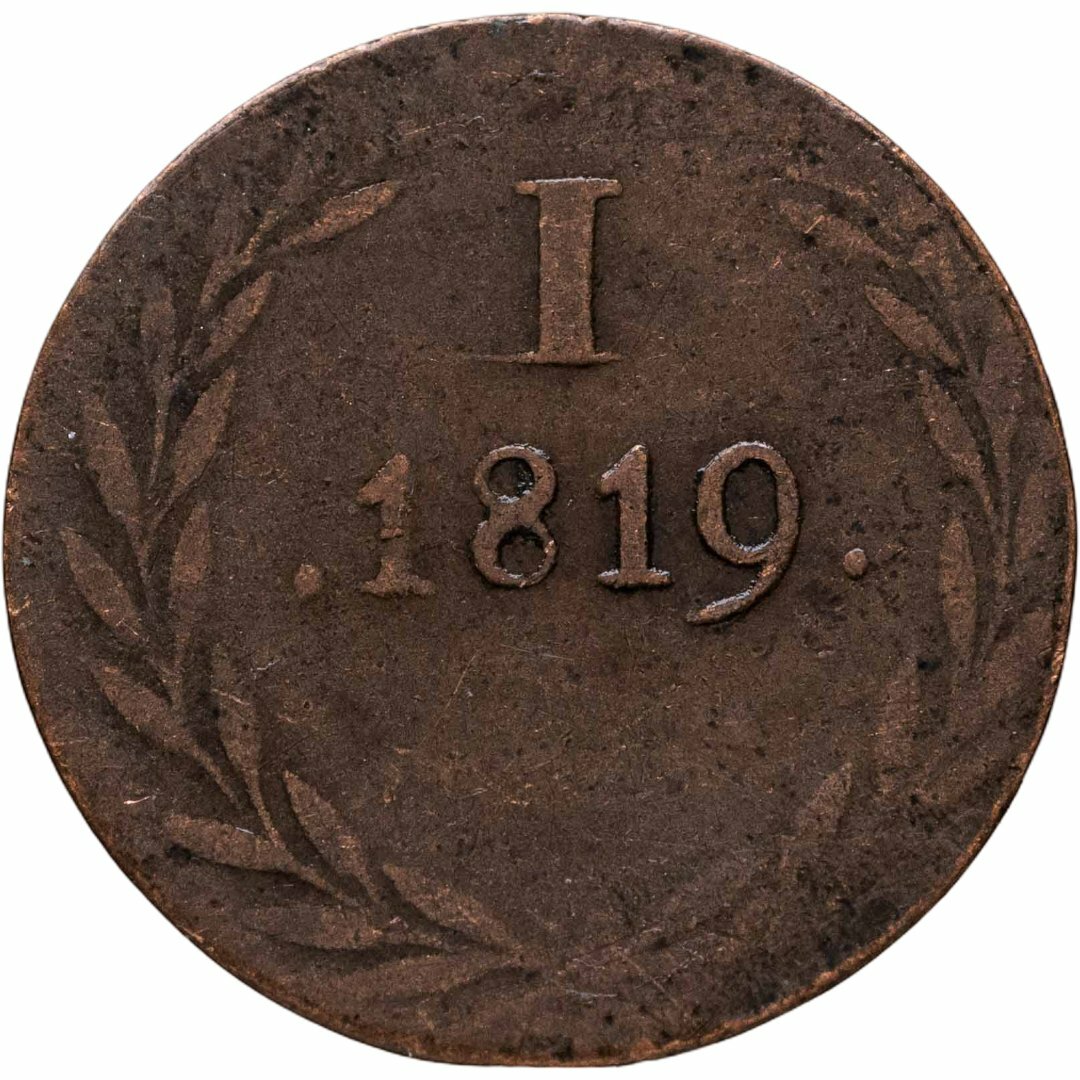 Германия, Франкфурт 1 пфенниг 1819, Медь, в сохранности VF