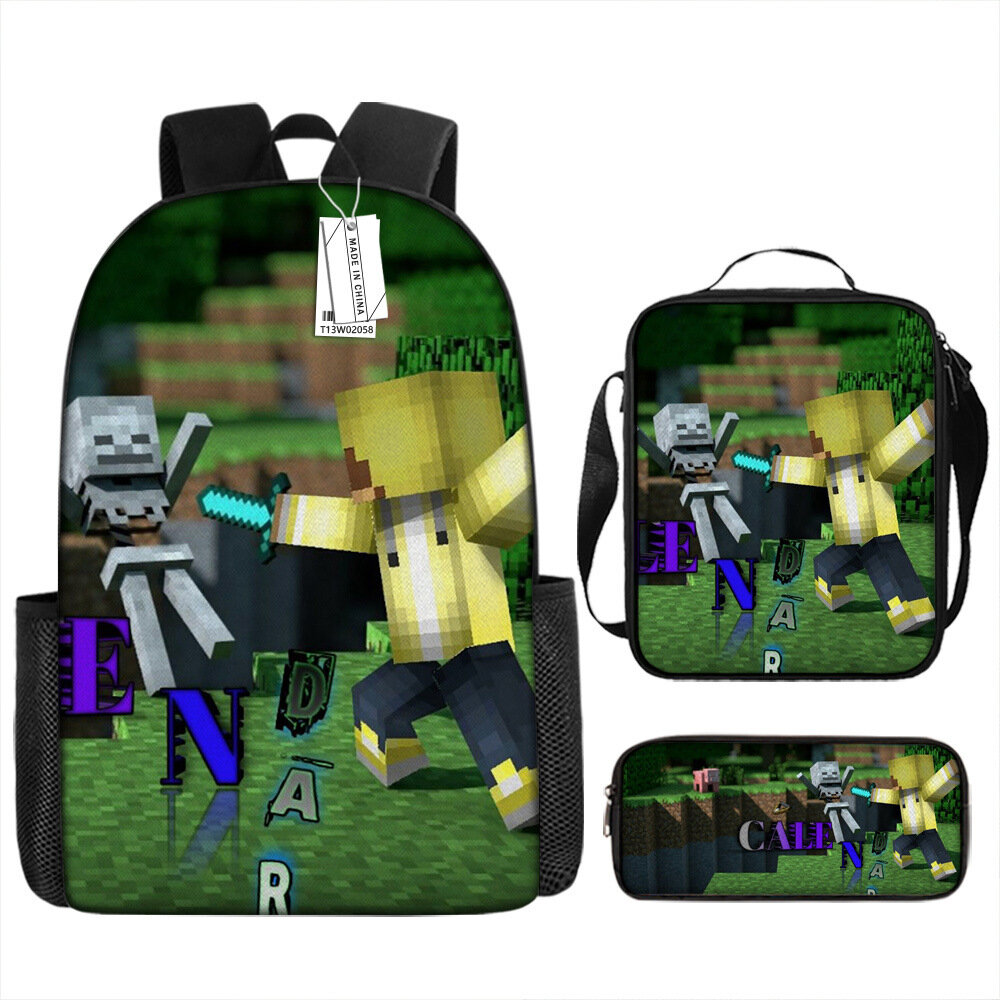 Minecraft Школьная сумка для начальной и средней школы Minecraft, игровой периферийный рюкзак, сумка через плечо с героями мультфильмов, чехол для ручек, набор из трех предметов
