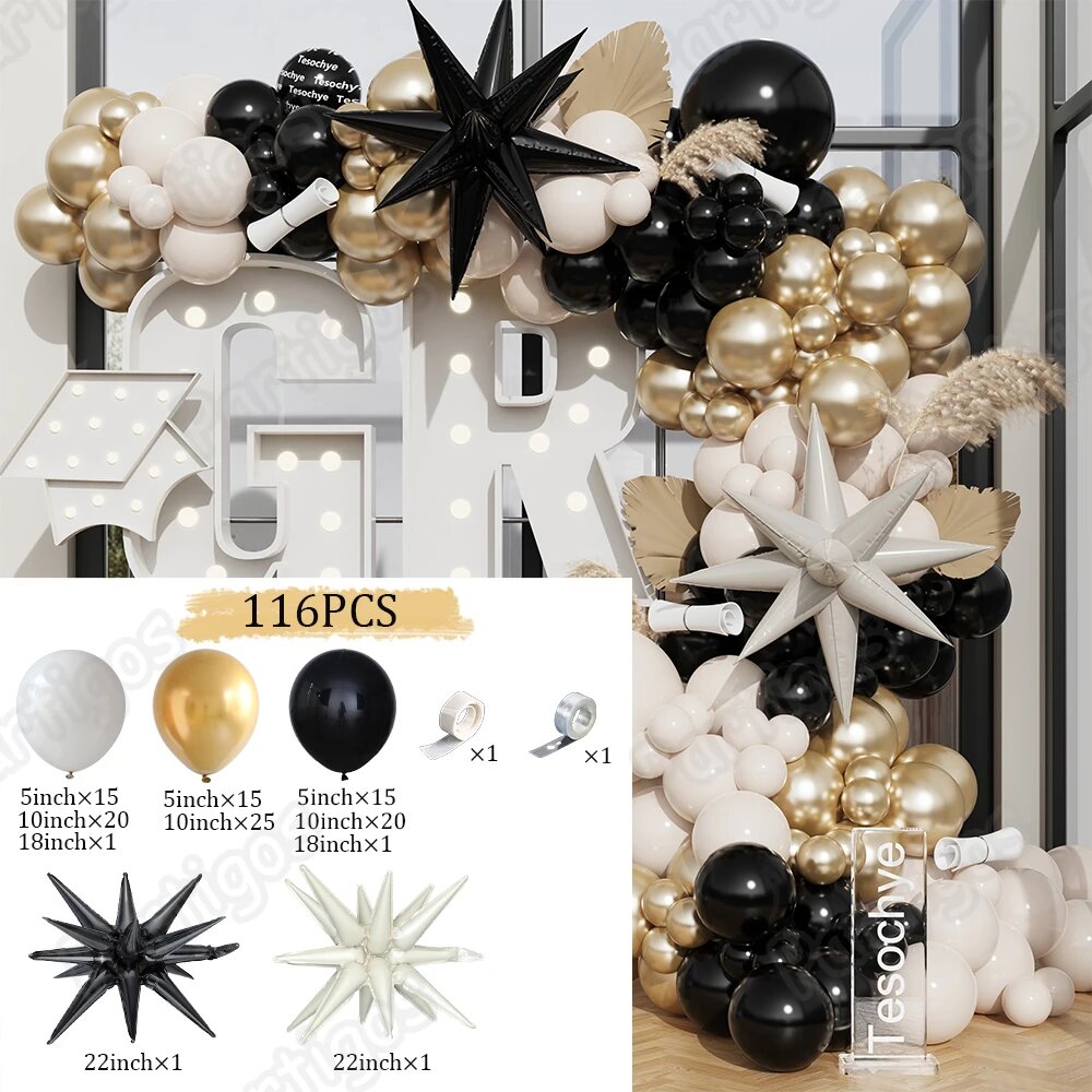 Гирлянда из воздушных шаров для выпускного Partigos черное золото Set 2