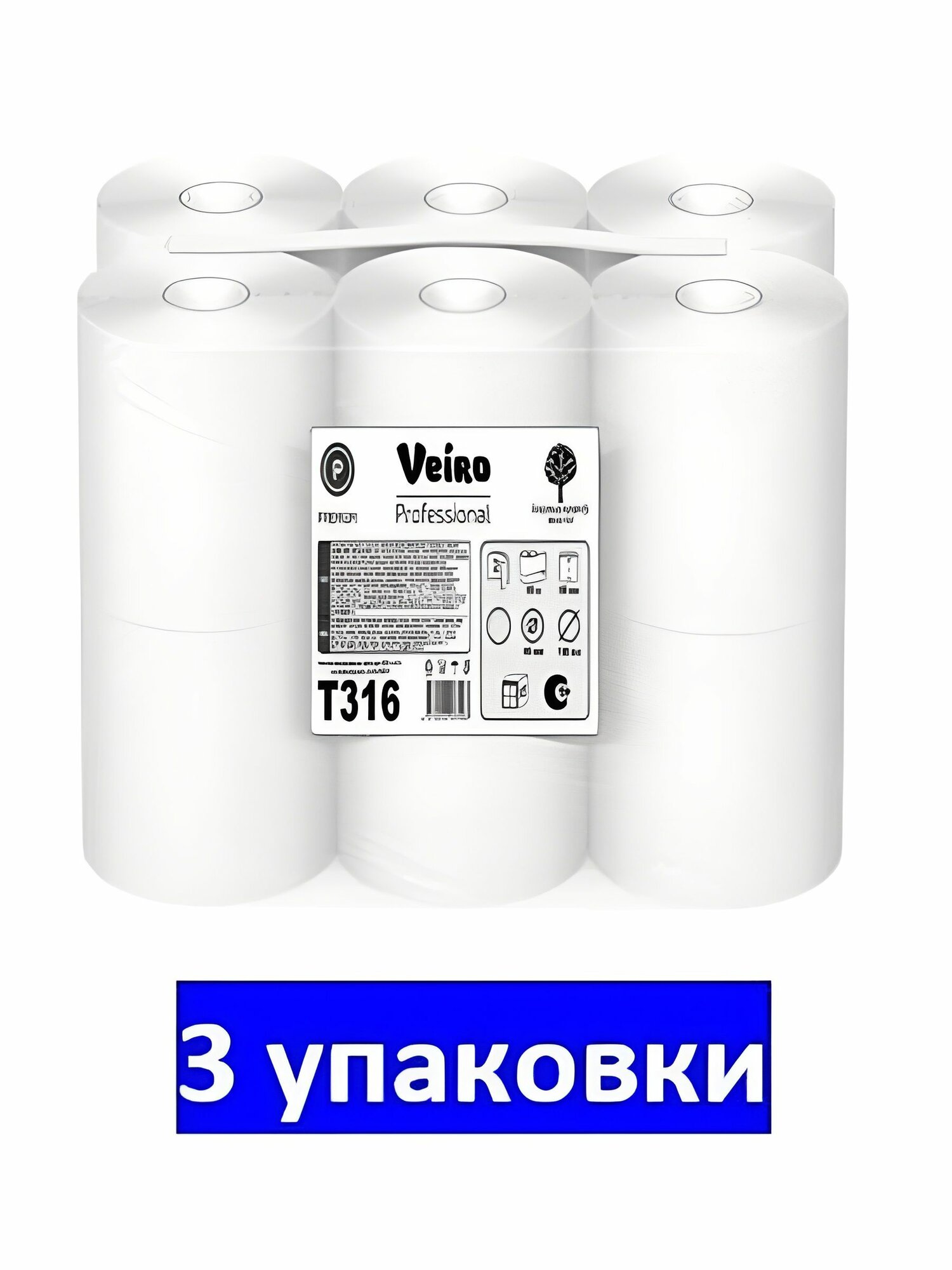 Туалетная Бумага Veiro Premium T316 Белая, 2 Слоя, 400 листов, 50 метров, 12 Рулонов. Набор 3 упаковки