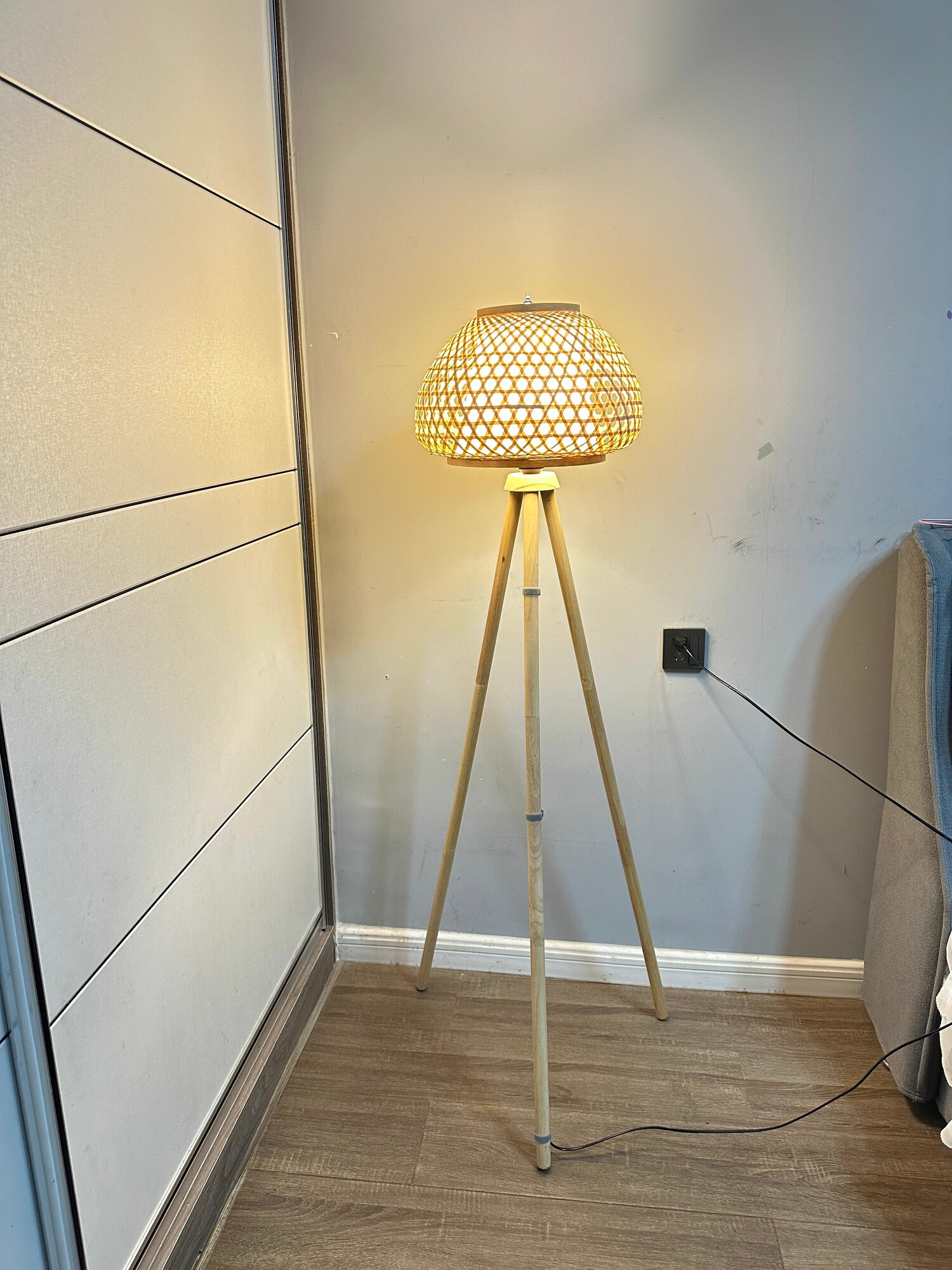 Напольный светильник плетеный бамбуковый, торшер напольный лофт, торшеры светодиодный деревянный штатив, целлюлоза, ручного плетения, FR-9669