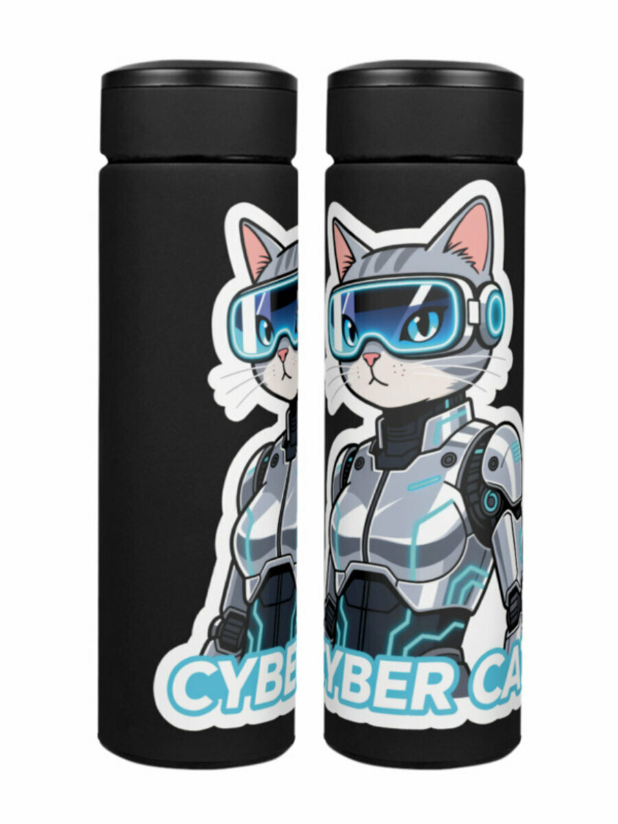 Термос «Кибер кошка» (черный)