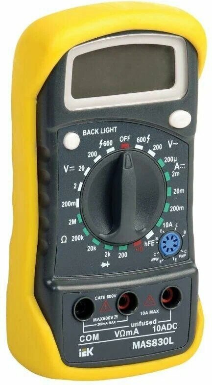 Мультиметр IEK Master MAS830L цифровой желтый/черный (TMD-3L-830)