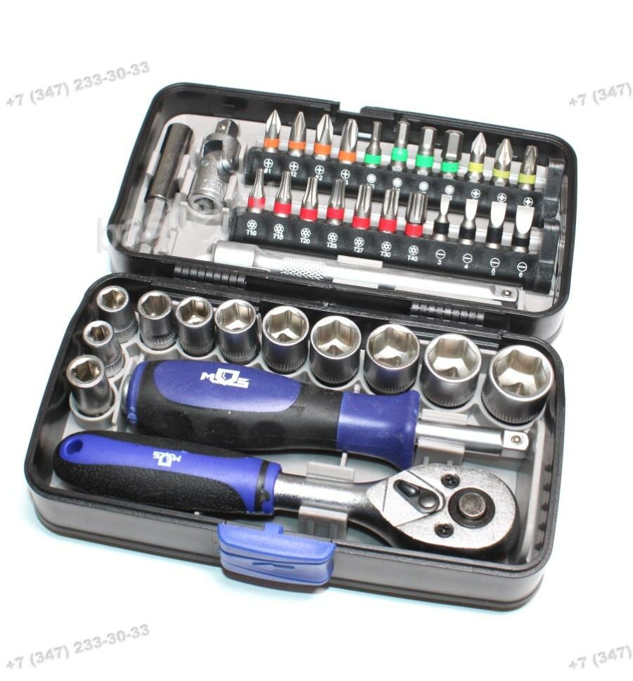 Мини-набор инструмента (биты, головки, вороток, удлинитель), 38 шт, пластиковый кейс MOS 65000М
