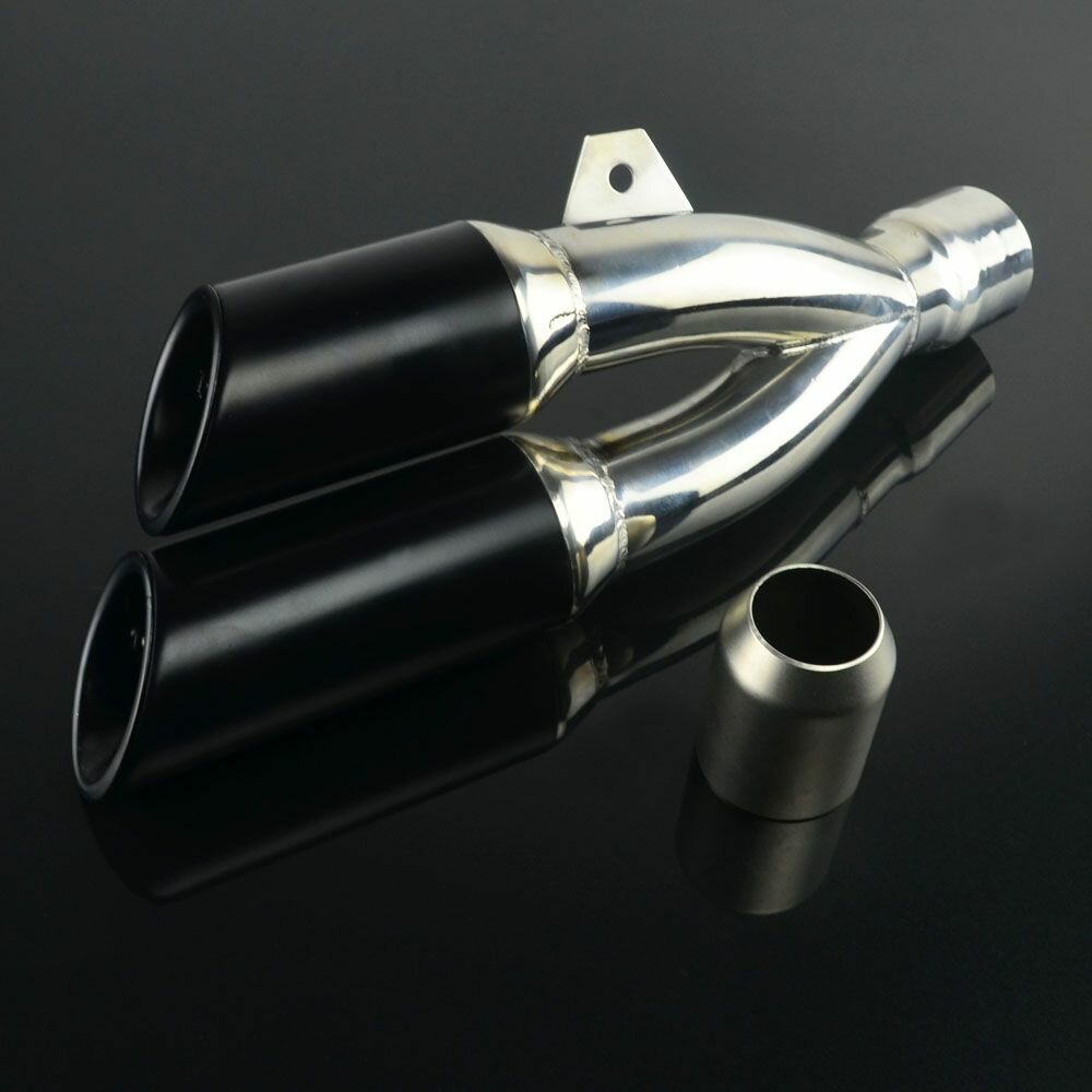 Глушитель (концевая часть выхлопной системы) универсальный, нержавеющая сталь, двойное выходное отверстие, для эндуро/ATV/скутеров, под трубу 38-51мм