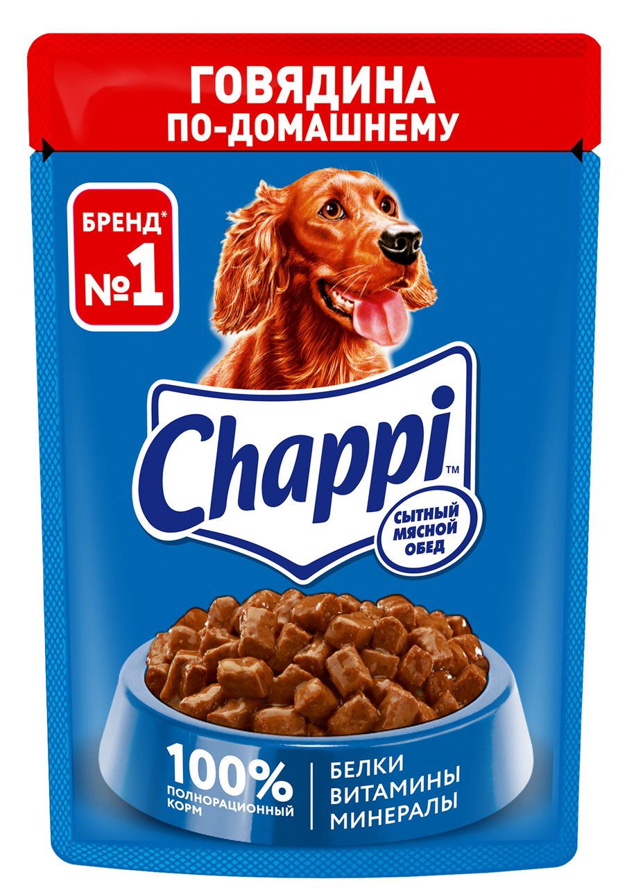Корм консервированный для взрослых собак CHAPPI Сытный мясной обед Говядина по-домашнему, для всех пород, 85г