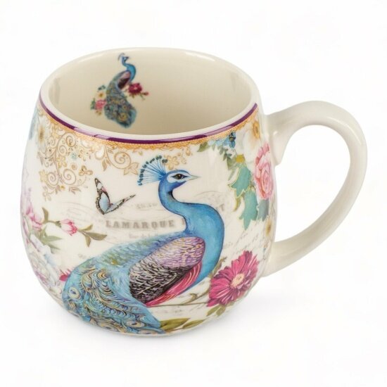 Кружка Sij павлин 480 мл, круглая, фарфор (GC2411)