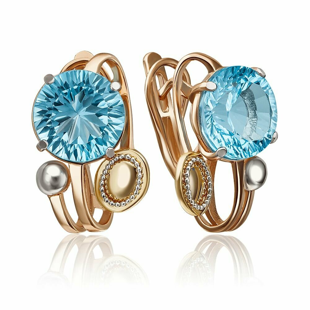 Серьги, комбинированное золото, 585 проба, топаз