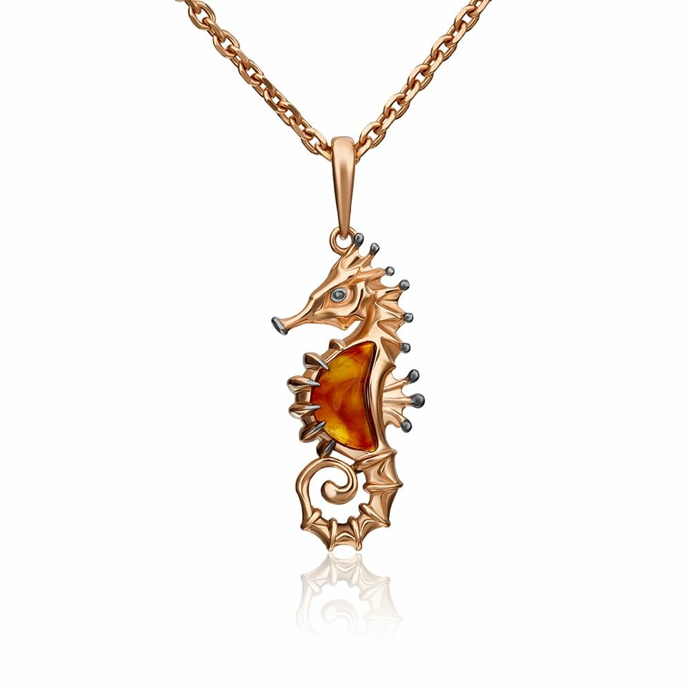 Подвеска, красное золото, 585 проба, янтарь