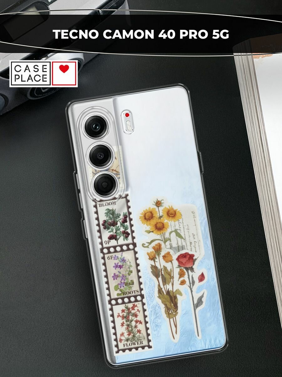 Чехол на Tecno Camon 40 Pro 5G / Текно Камон 40 Про 5G с принтом Марки с цветами