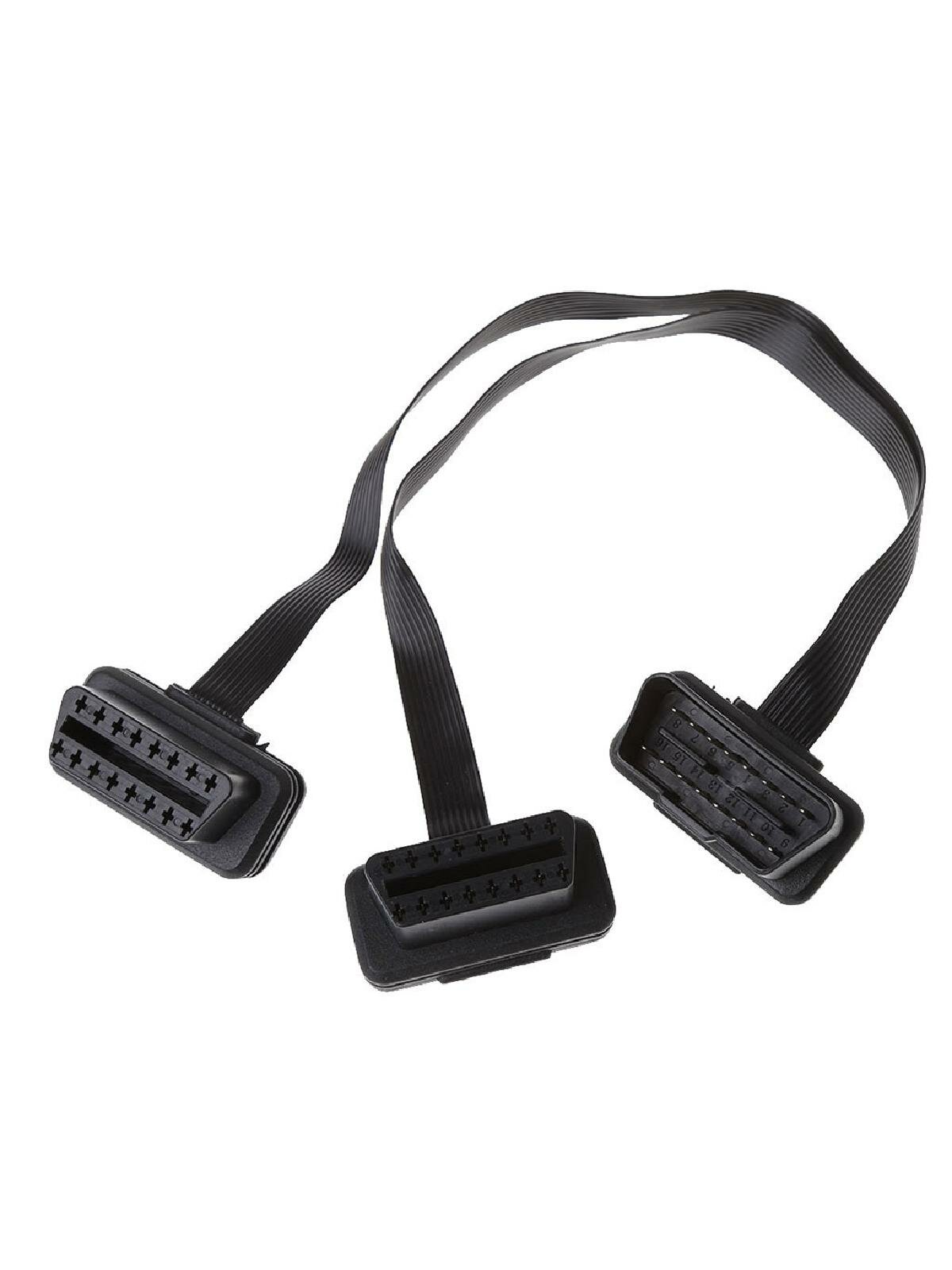 16-Контактный Разъем OBD2 С Двойным Гнездовым Разветвителем Плоский Тонкий Удлинительный Кабель Y-образного разъема