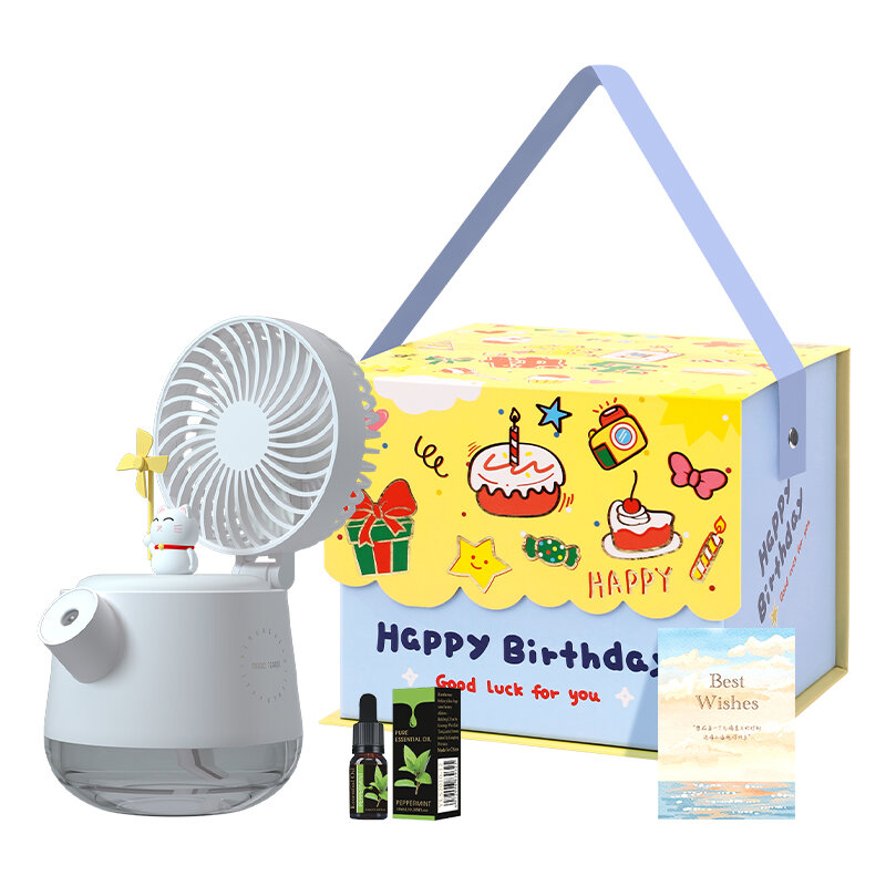Мини-настольный вентилятор CHIELYUAL QY A04 2, lucky cat (happy birthday gift box), с увлажнителем