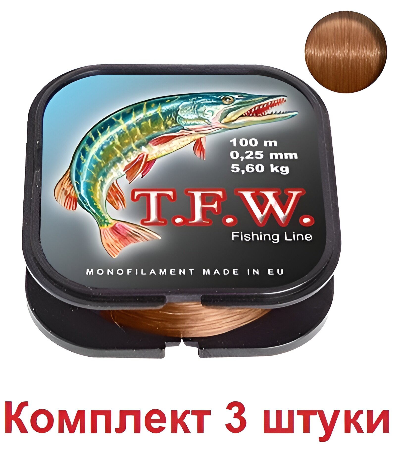 Леска для рыбалки Aqua "T.F.W.", диаметр 0.25 мм, 100 м, 3 шт.