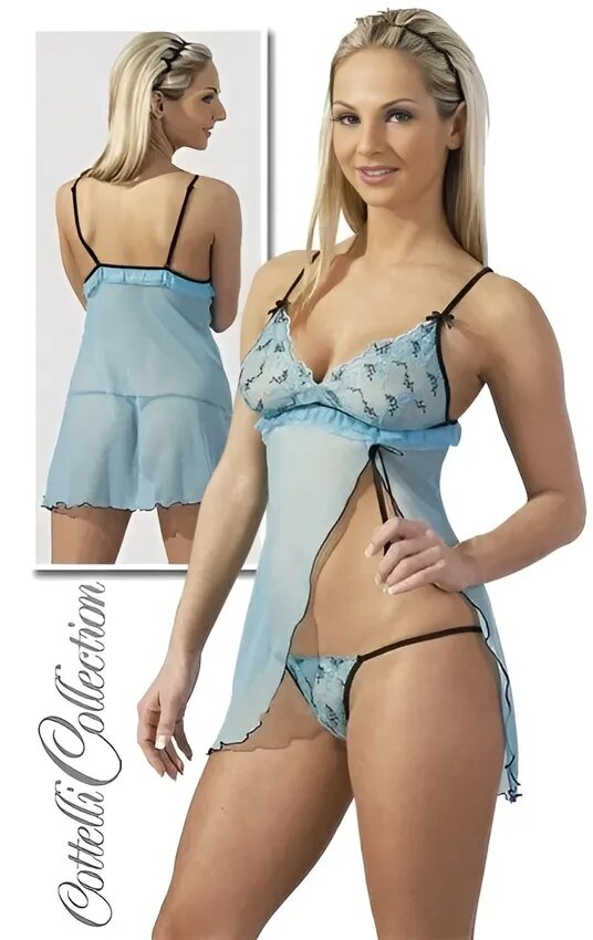 Полупрозрачный бирюзовый бэбидолл от Cottelli Collection, L