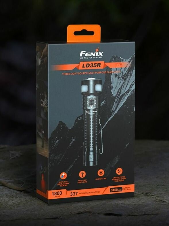 Фонарь Fenix LD35R на все случаи жизни, 337 метров, рассеянный на 360 град и сфокусированный свет, красный и синий, стробоскоп и красно-синяя мигалка, 100 часов на одном заряде, Type-C