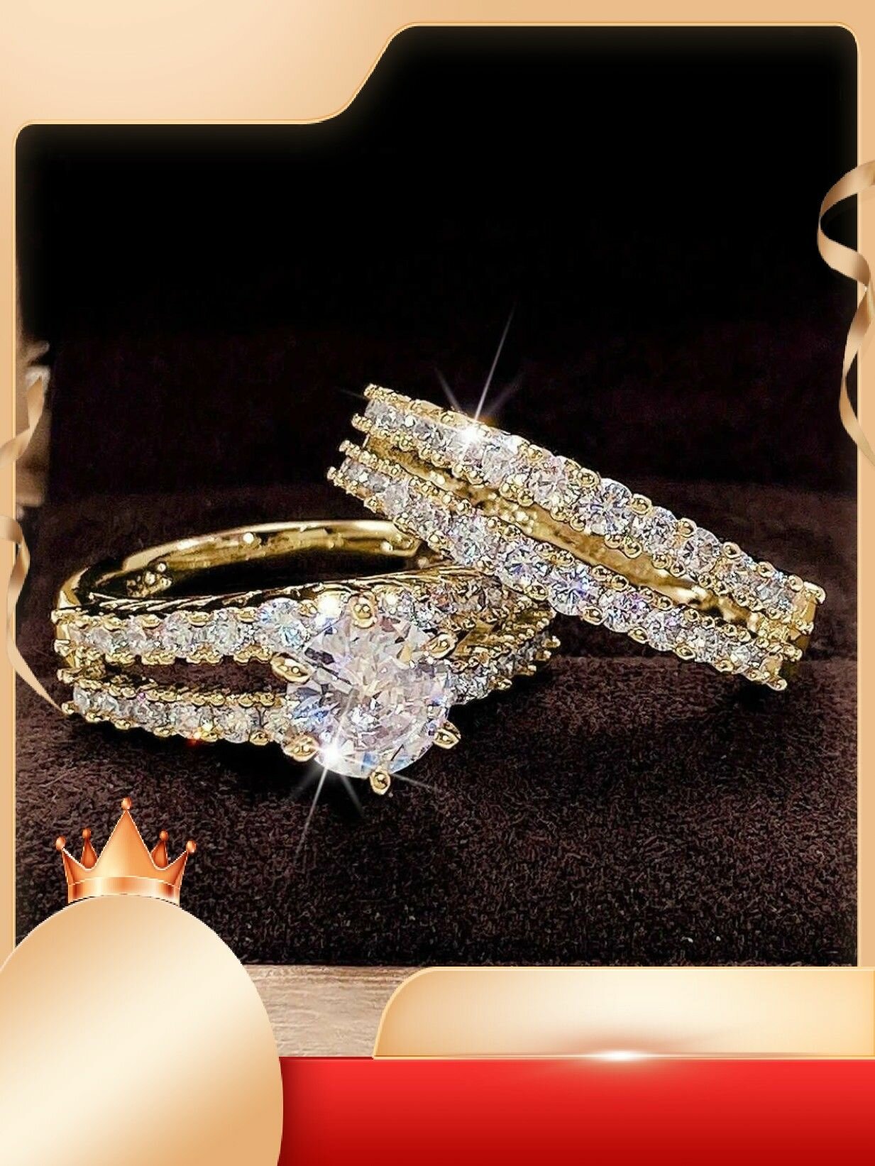 Эксклюзивный комплект из шести обручальных колец, инкрустированных цирконием, 2 шт