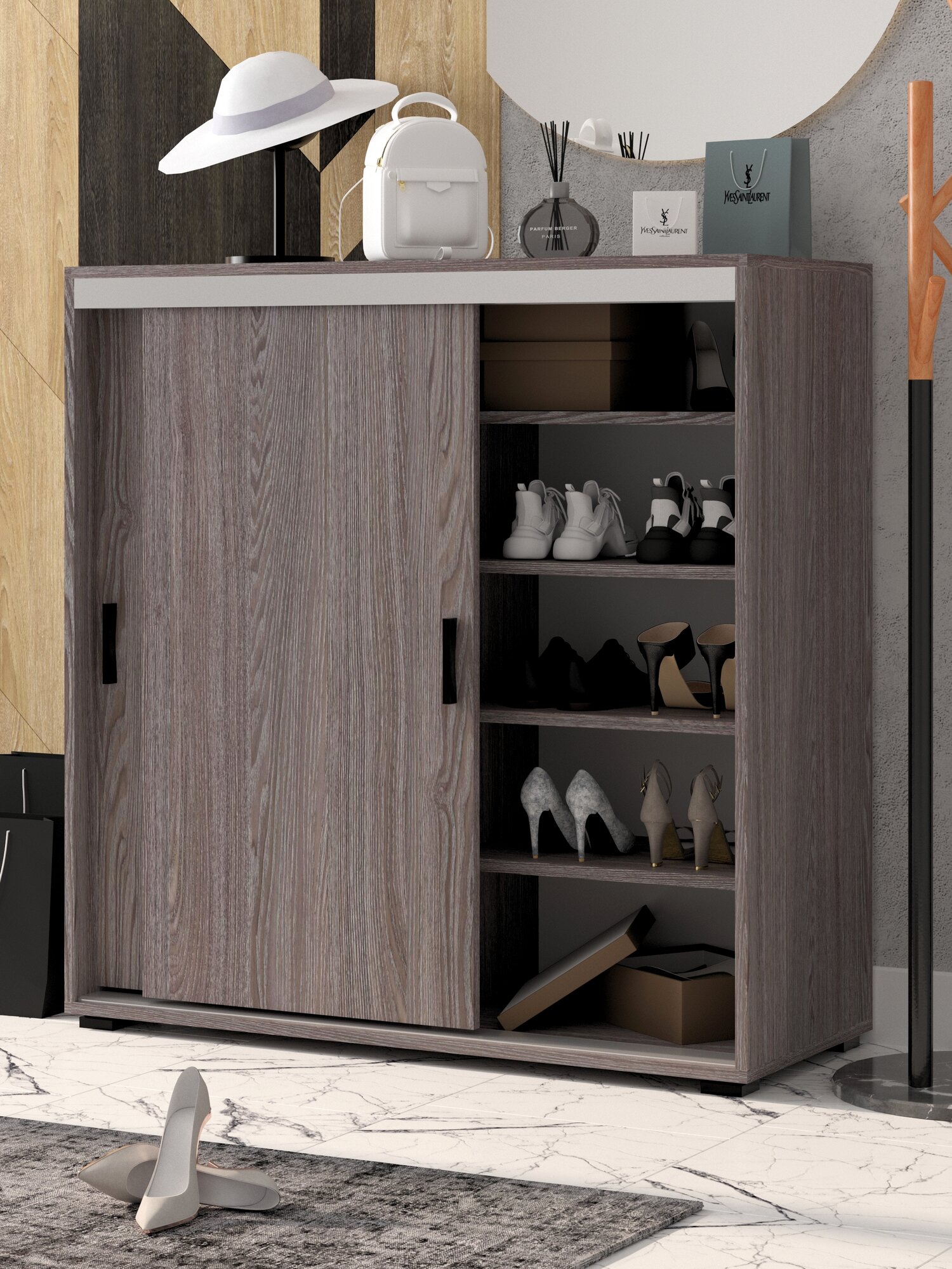 Есэндвич Депо-4 Тумба-купе для обуви с полками 100х102х40 см (Анкор тёмный)