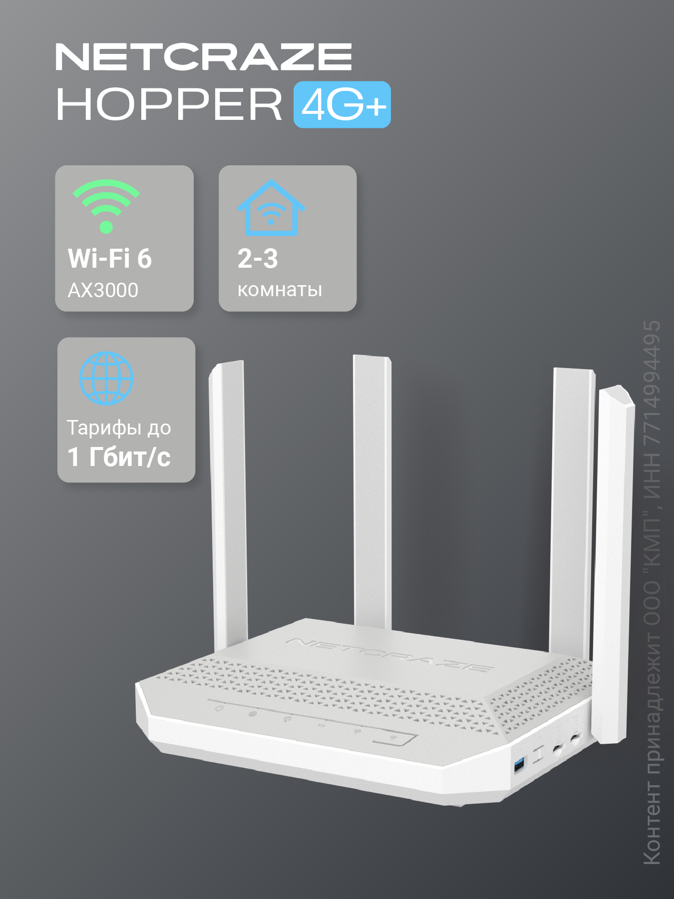 Netcraze (Keenetic) роутер wifi с сим картой Hopper 4G+ NC-2312 с модемом 4G+, двумя слотами для SIM-карт, Mesh Wi-Fi 6