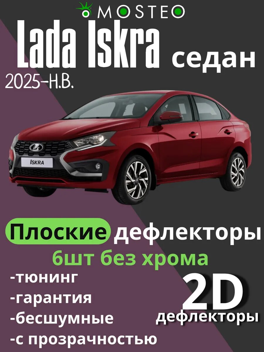 Плоские дефлекторы на Lada iskra седан (2025-н. в), комплект 6 шт