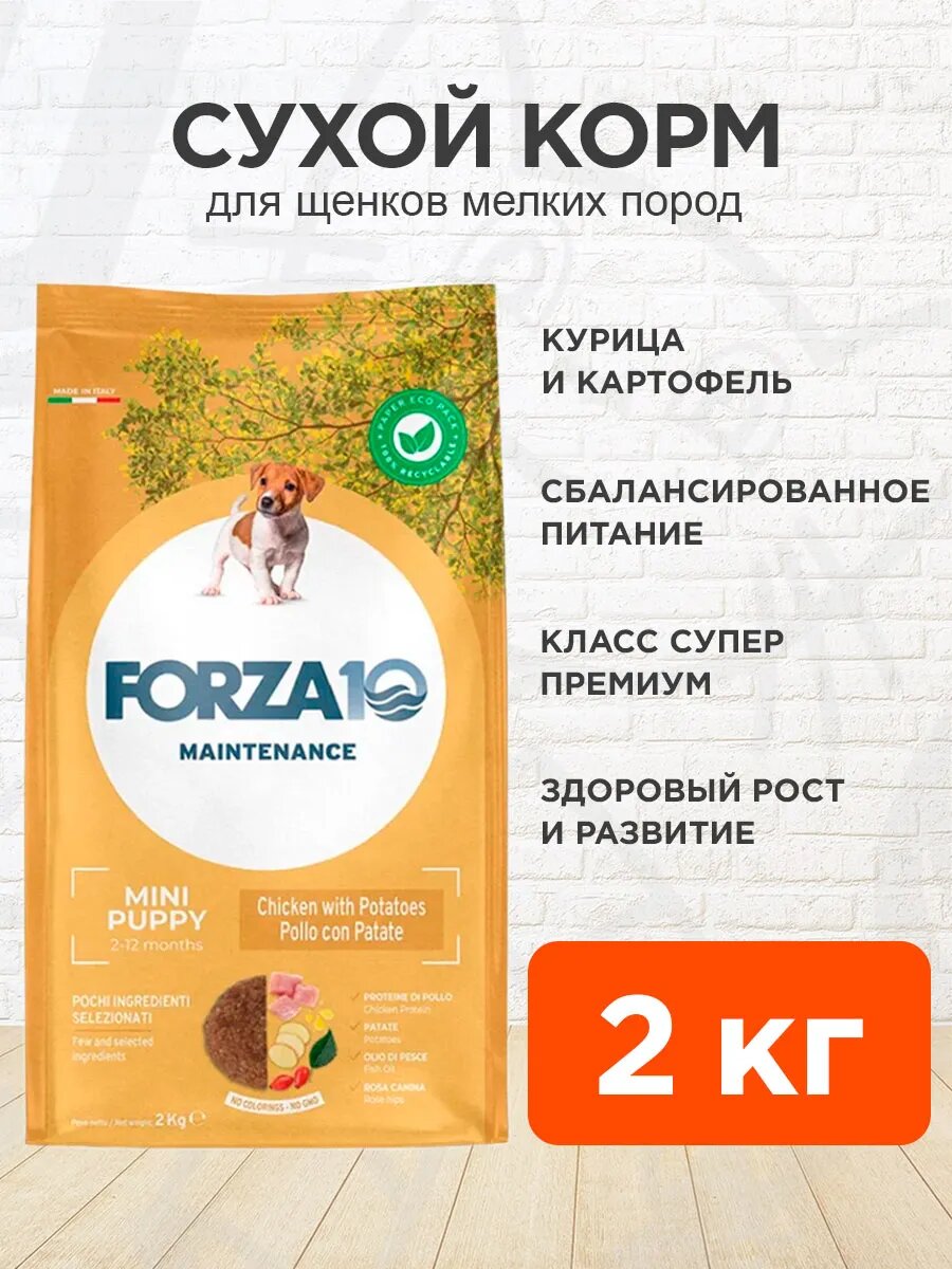Корм сухой Forza10 Dog Maintenance Mini Puppy для щенков маленьких пород с курицей и картофелем, 2 кг