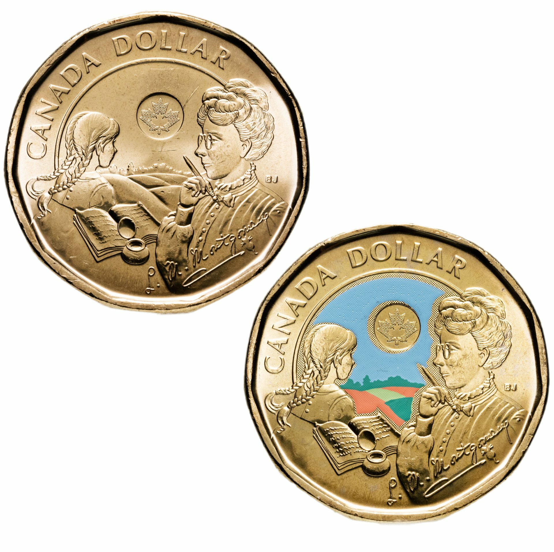 Канада набор из 2 монет 1 доллар 2024 "150 лет со дня рождения Люси Мод Монтгомери", Сталь с латунным покрытием, в сохранности UNC