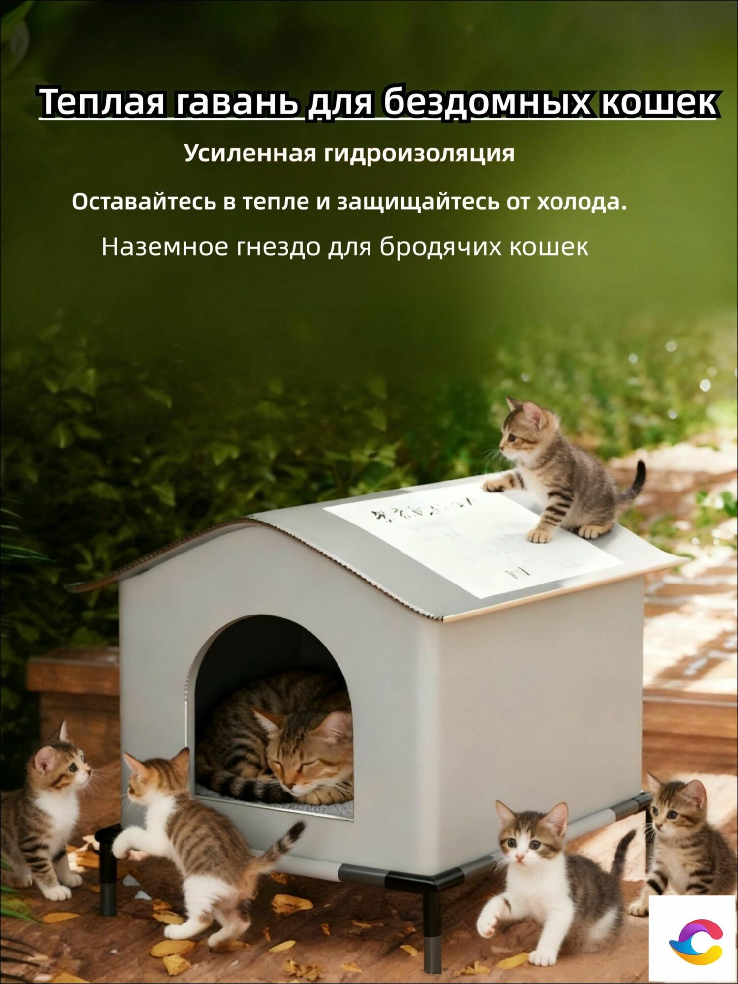 Зимний уличный домик для кошек: водонепроницаемый, утепленный с дверцей