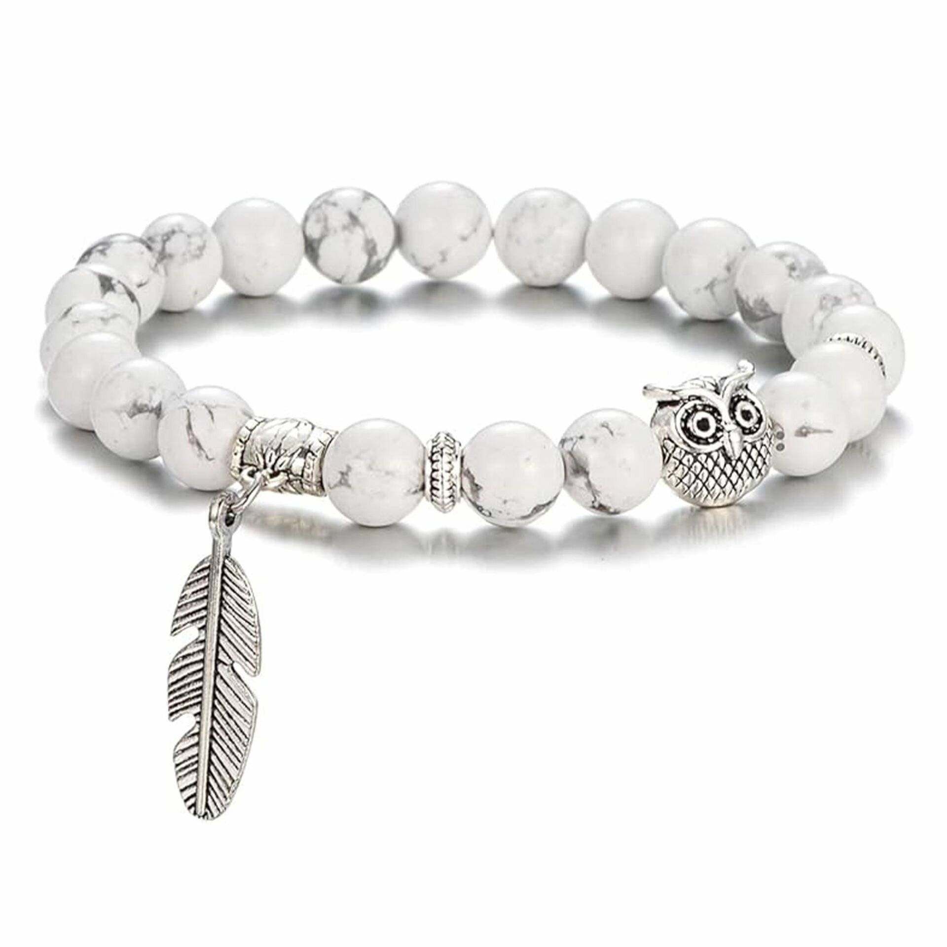 Браслет для гадания, YM 8мм Камень Сова Перо Кристалл Энергия Подарок