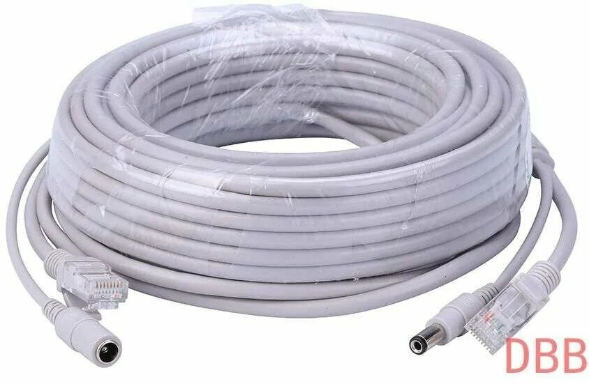 Кабель для компьютерной периферии DC 5.5 x 2.1 мм/DC 5.5 x 2.1 мм, RJ-45, 30 м, серый