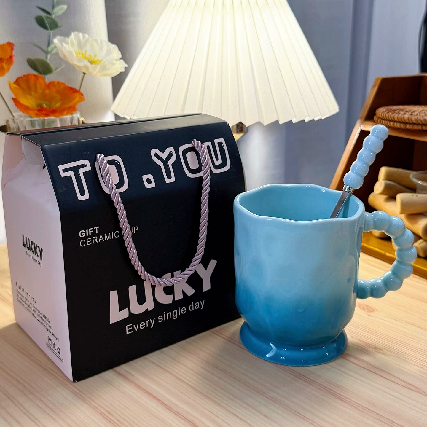 Розовая кружка с градиентом, крышкой и ложкой, высококачественная керамическая чашка, большая емкость для воды, для