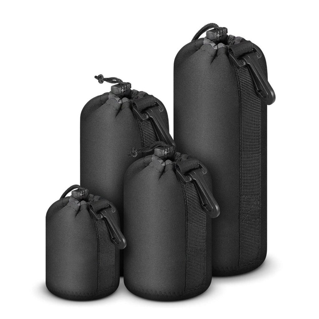 4шт Неопреновый Водонепроницаемый Чехол Для Объектива Камеры, Сумка Для Видеообъектива, Мягкий Защитный Чехол На Шнурке Для Большинства Цифровых Зеркальных Камер