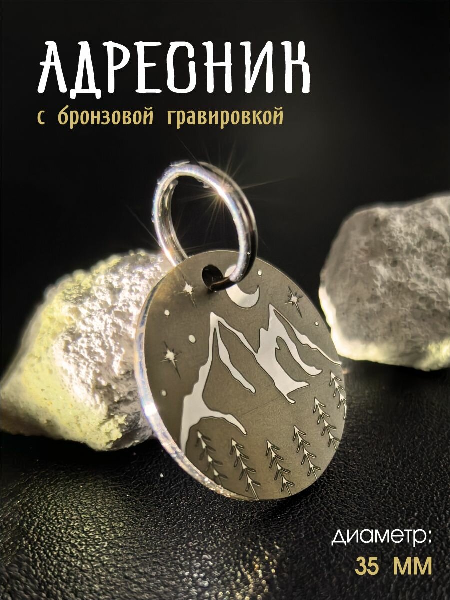 Адресник с гравировкой для крупных собак, нержавеющая сталь, круглый 35мм, Обормот