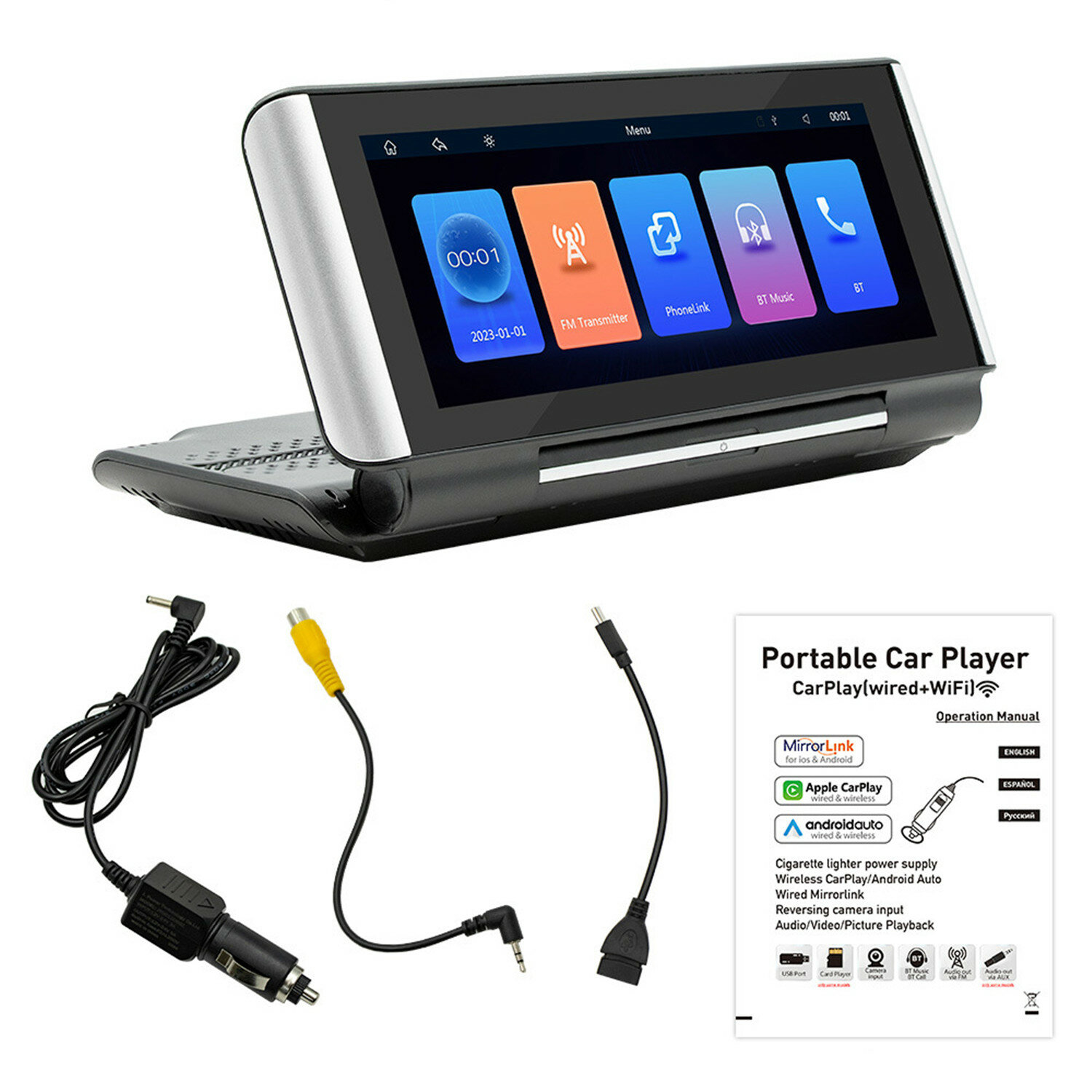 Портативный складной сенсорный экран 6,86 дюйма, высококачественный автомобильный BT MP5-плеер, беспроводной Carplay, многоязычный, многофункциональный автомобильный аудио- и видеоплеер, автомобильный мультимедийный плеер, автомобильный радиоприемник