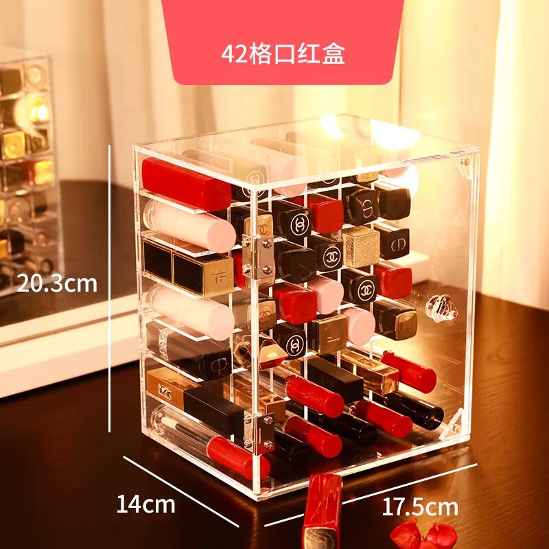 Коробка для хранения помады, подставка для помады с крышкой, стеклянный пылезащитный органайзер для блеска для губ,