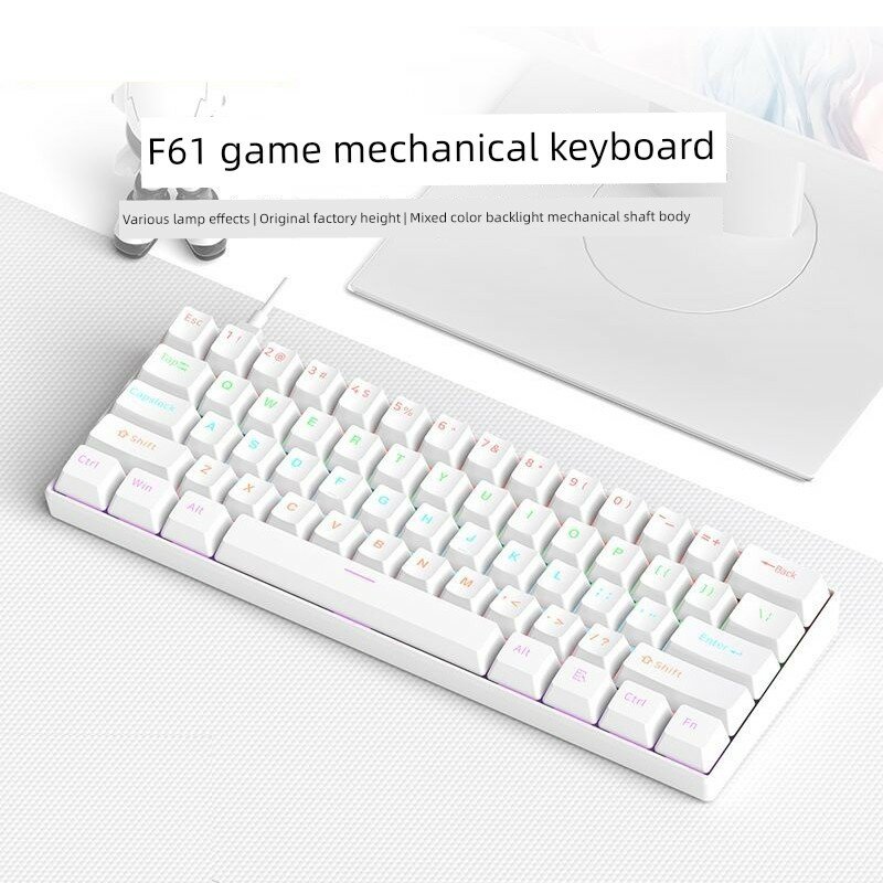Проводная механическая клавиатура F61 с подсветкой, портативная, компактная, для компьютера, игр и офиса, 61 клавиша,