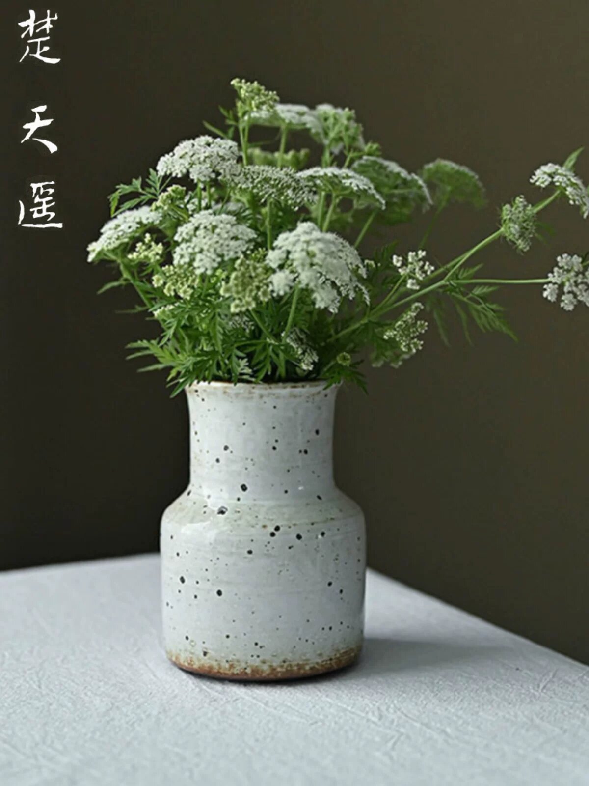 Chu Tianyao ваби-саби стиль дзен грубая керамика зеленая настольная ваза цветочная композиция ретро дом чайная комната