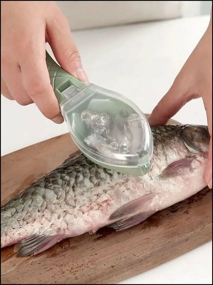 Пластиковый рыбочистка в форме рыбы с чешуйчатым скребком, кухонный инструмент для чистки чешуи с крышкой от брызг