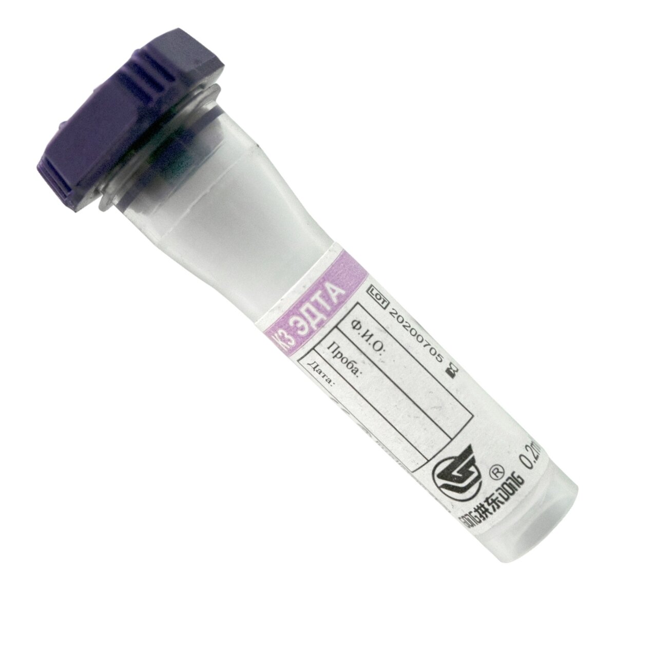 Пробирка Cerebrum для забора капиллярной крови (эдта К3) с лиловой крышкой, стерильная 0,5 мл (13х43 мм) объем забираемой крови 0,25 мл, 100 штук