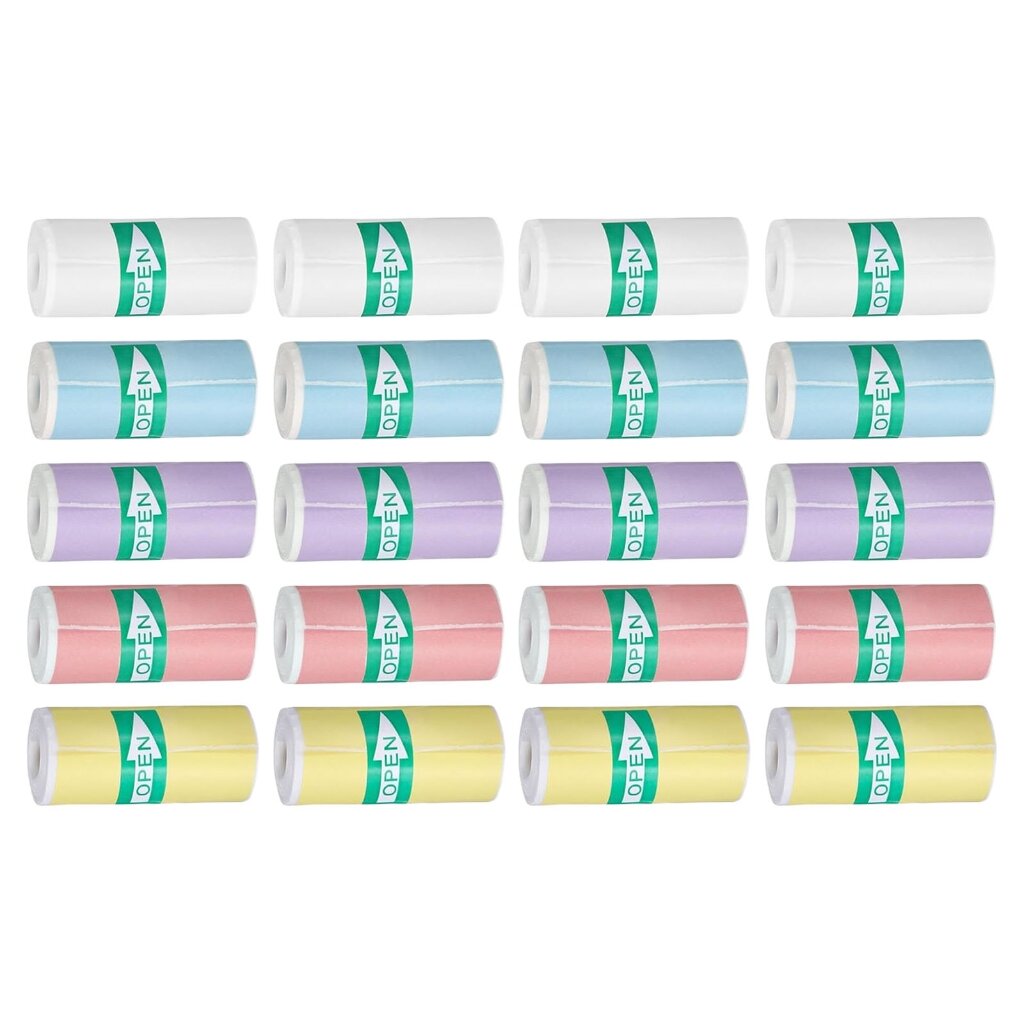 20 рулонов термобумаги для мини-принтеров с самоклеющимися этикетками BPAFree, Производитель наклеек, 57 мм x 25 мм, Цвет / белый, опция