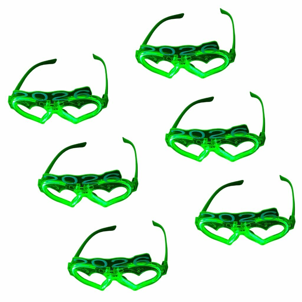 Упаковка Из 6 Светящихся Очков Со Светодиодным Дизайном В Виде Сердца Для Бара, Концерта, Аксессуаров Для Вечеринок, Удобной Пластиковой Оправы