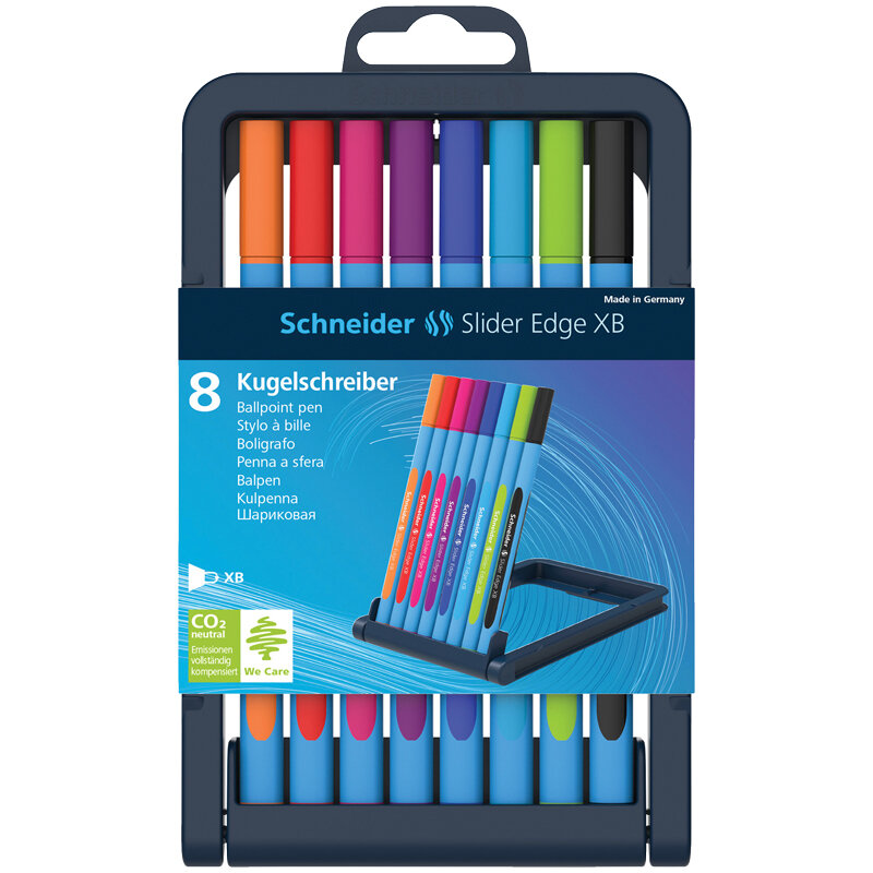 Набор шариковых ручек Schneider "Slider Edge" 8шт, 08цв, 1,4мм, трехгран, пластиковый футляр