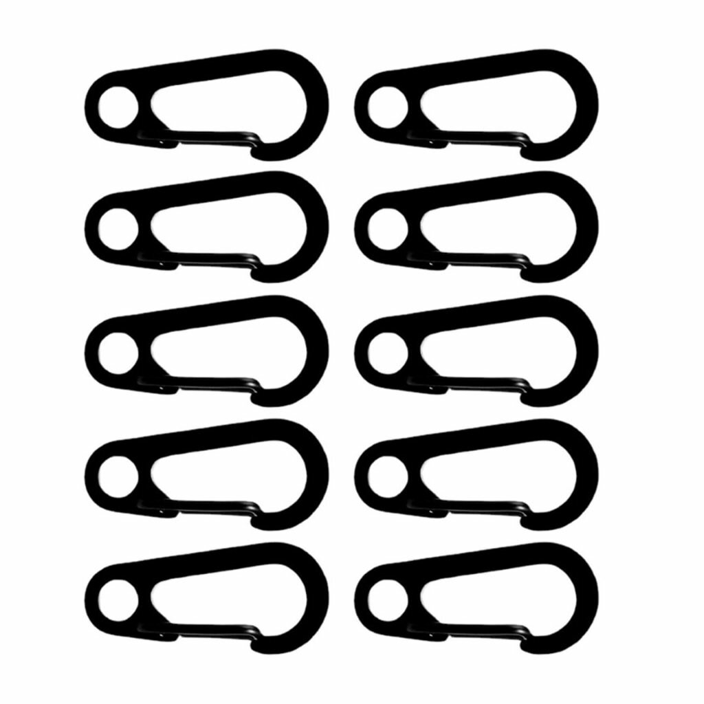 Карабин вспомогательный, D-образный карабин из нержавеющей стали с кольцом для ключей - большой, черный, 10 штук
