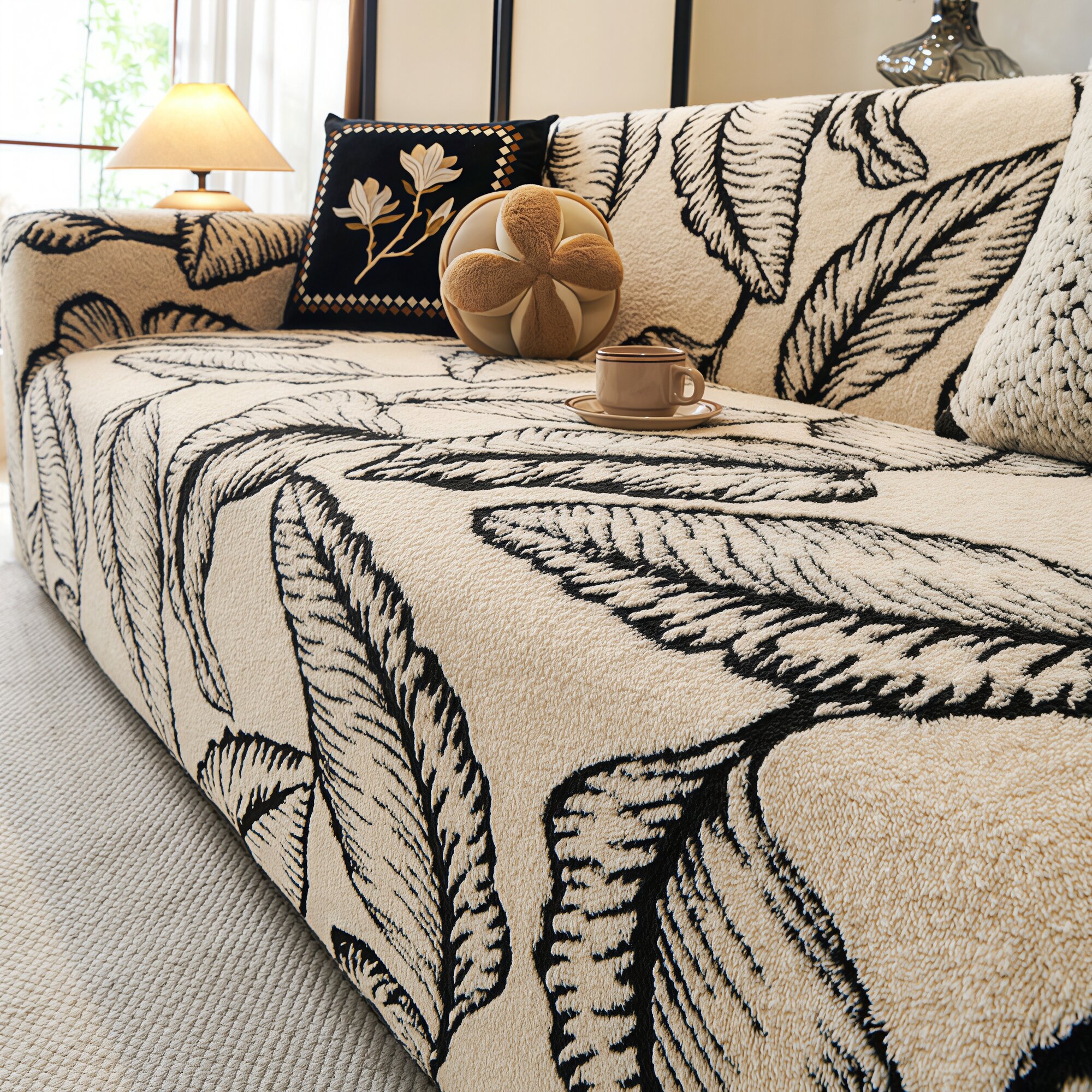 Флисовый полный чехол для дивана анти-царапины - Ечжицю бело-черный Двухместный