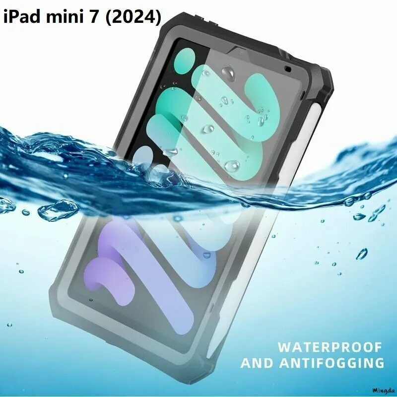 IP68 Водонепроницаемый чехол для iPad mini 7 (2024) / iPad мини 7 , Чехлы для планшетов Противоударные чехлы (Черный)