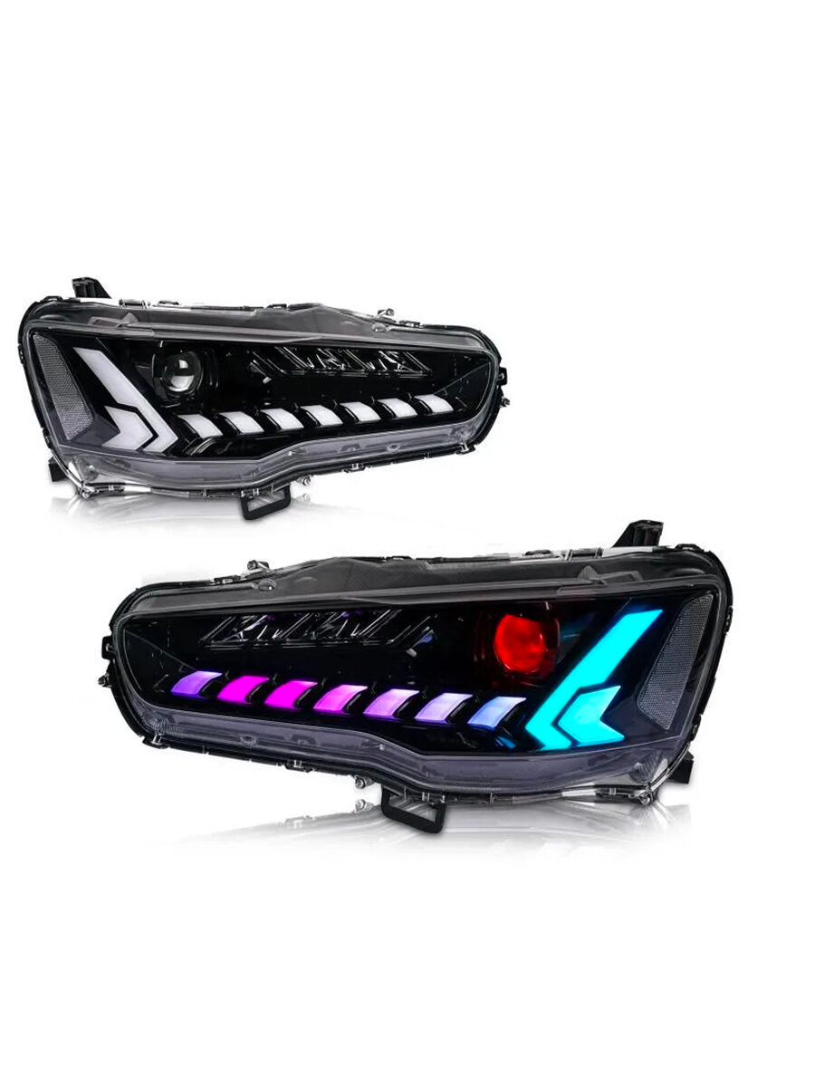 Передние светодиодные фары (LED/RGB) для Mitsubishi Lancer X (2008–2017), комплект 2 шт