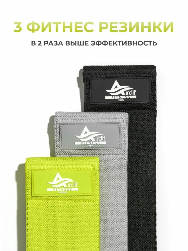 Комплект усиленные 3 шт PREMIUM качества: резинки для фитнеса тканевые с мешочком,