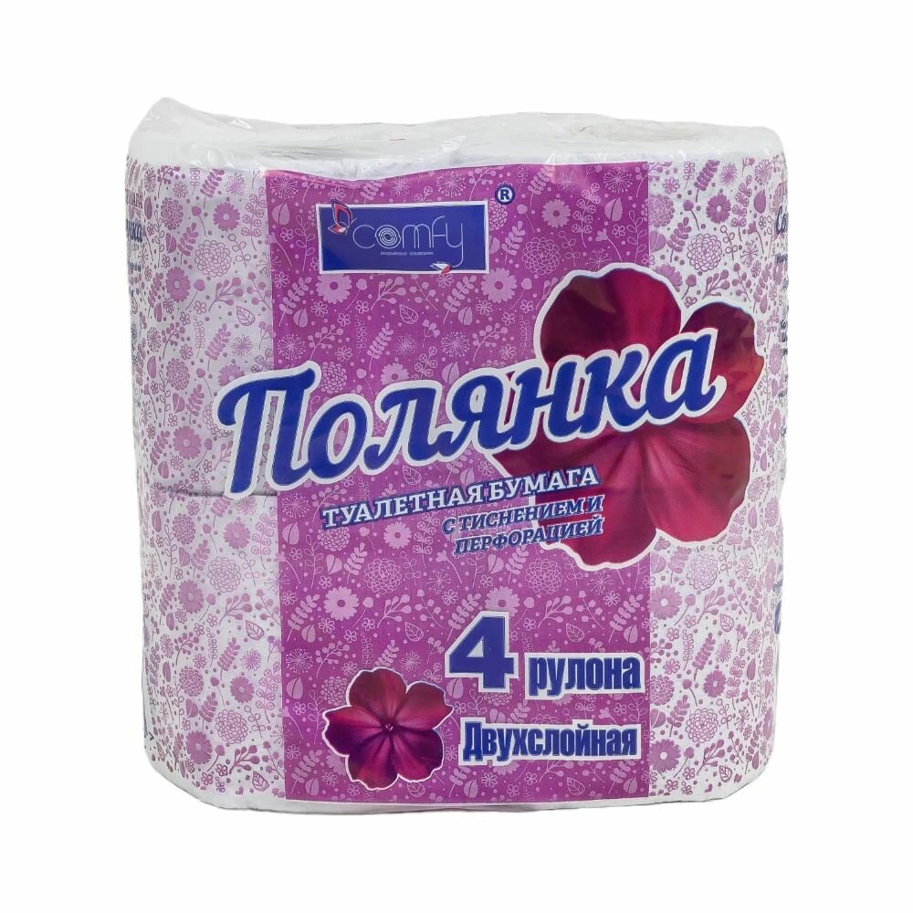 Туалетная бумага Сomfy "Полянка" 2 сл. 4 рул./вл.12 1-3198