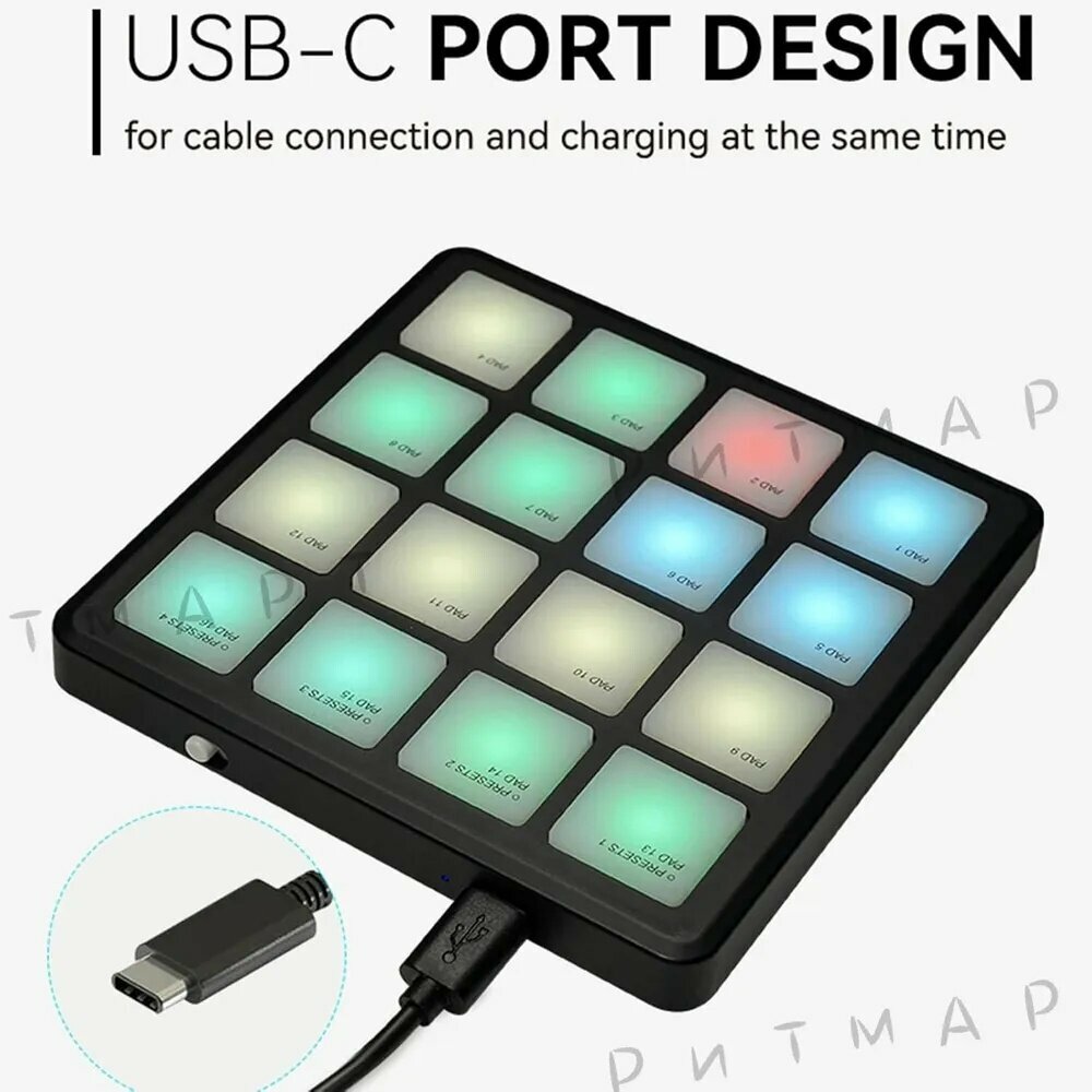 Беспроводные педали-контроллеры MIDI M-VAVE SMC-PAD POCKET, портативные с Bluetooth и USB, оснащенные 16 педалями барабана MPC