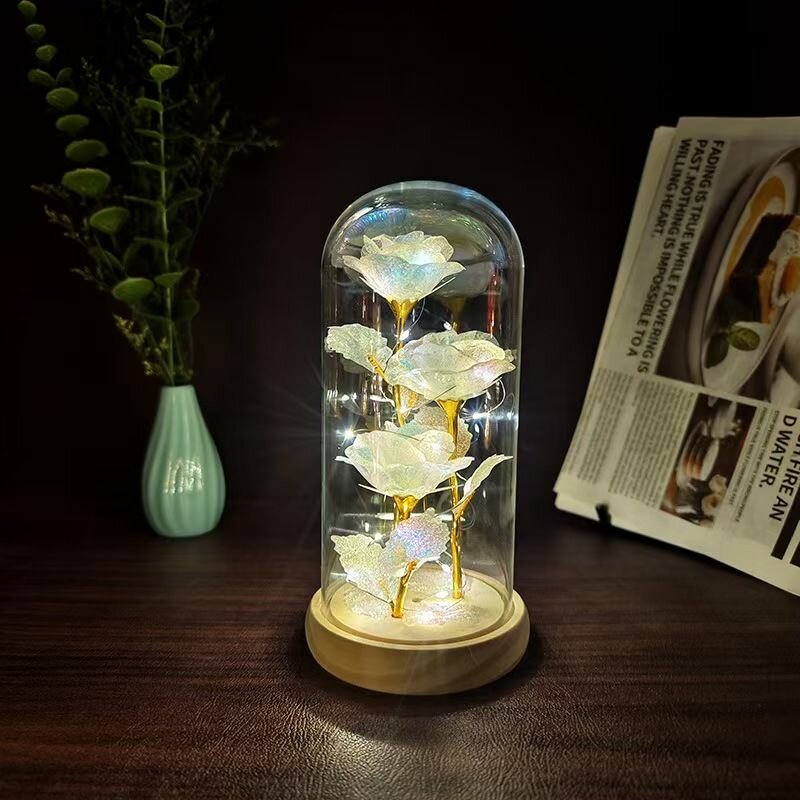 Вечная роза в колбе с подсветкой, ночник, светильник, подарок на свадьбу или годовщину свадьбы, девушке, любимой жене