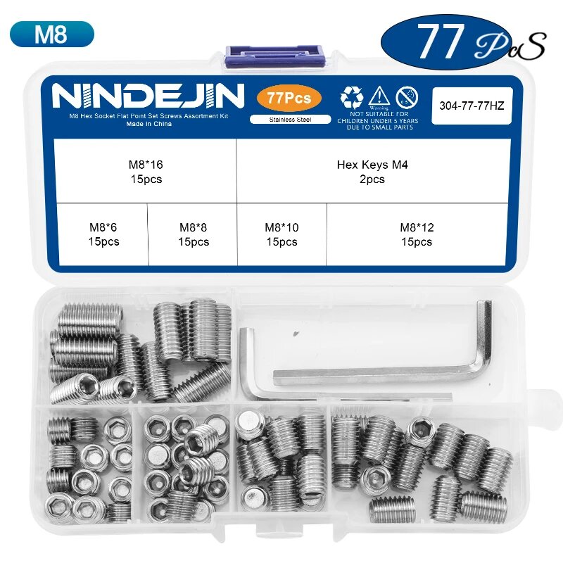 NINDEJIN Набор винтов M8 из нержавеющей стали 77pcs